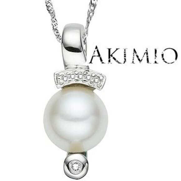 Akimio | Jewelry | Akimio Pearl Necklace With Diamonds | Poshmark